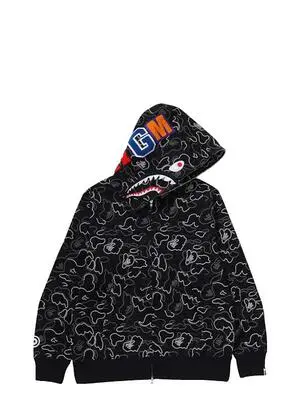 A BATHING APE Neon Camo Shark Full Zip Hoodie - Black