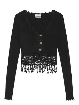GANNI Macramé-detailing Cardigan - Black