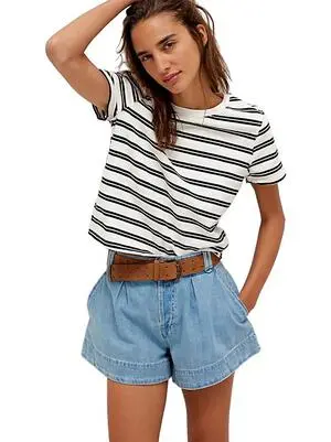 Free People We The Free Marina Denim Trouser Shorts - Sky High