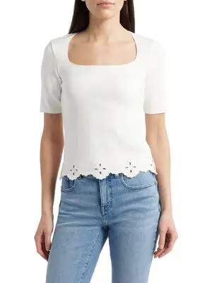 ZOE AND CLAIRE Embroidered Cutout Sweater - White