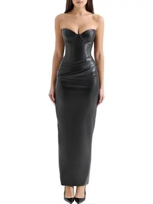 House Of Cb Juliana Corset Faux Leather Gown - Black
