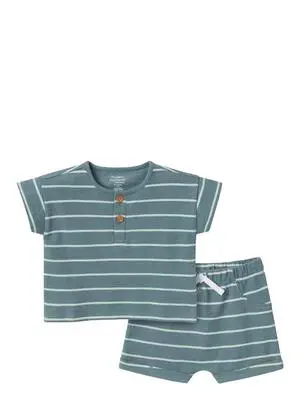 MODERN MOMENTS™ BY GERBER Henley Shirt And Shorts Set - Medium Teal Stripe