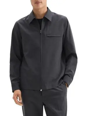 Theory Travel Motion Wool Blend Overshirt Charcoal Melange