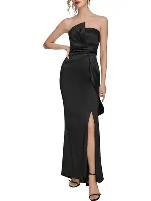 Donna Karan New York Asymmetric Strapless Gown - Black