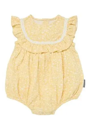 MODERN MOMENTS™ BY GERBER Ruffle Bubble Romper - Light Yellow Vine Flower