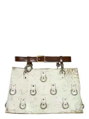 Prada Ring-detail Leather Mini Skirt - White