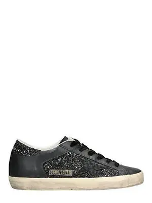 GOLDEN GOOSE Super Star Glitter-embellished Leather Low-top Sneakers - Black/comb
