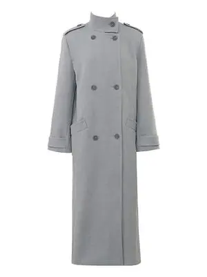 House Of Cb Sander Funnel-neck Double-breasted Woven Coat - Grey
