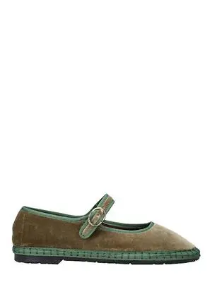 FLABELUS Eyre Almond-toe Velvet Ballet Flats - Khaki