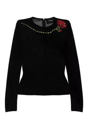 Simone Rocha Carnation-embellished Mesh Top - Black