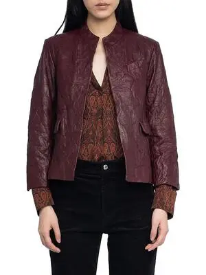 Zadig&Voltaire Veryn Cuir Froisse Leather Jacket - Burgundy