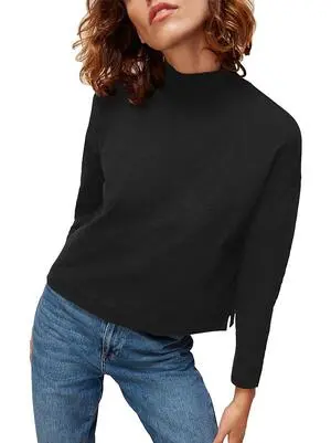 Whistles Relaxed Mock Neck Cotton Tee - Black