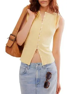 Free People Tilly Rib Button-up Top - Mellow Yellow