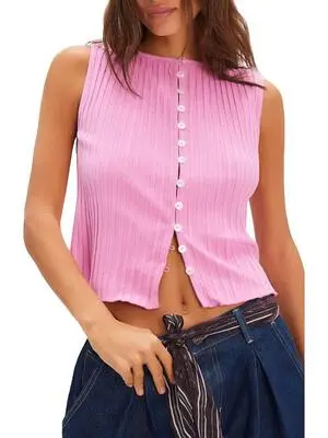 Free People Tilly Rib Button-up Top - Pink Frosting