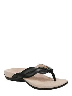 Vionic Braided Leather Flip Flop - Black