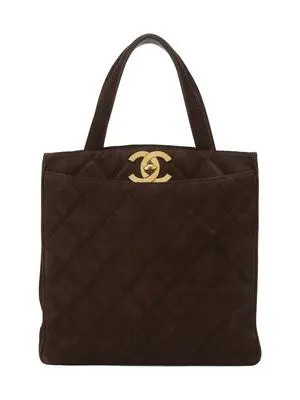 Chanel Quilted Suede Turnlock Tote - Brown