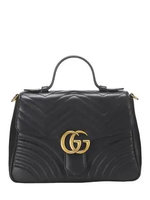 Gucci Leather Gg Marmont Top Handle Flap Bag - Black