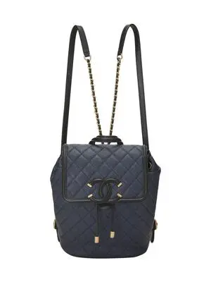 Chanel Caviar Filigree Backpack - Navy
