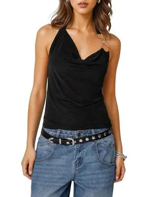 EDIKTED Hia Cowl Neck Halter Top - Black