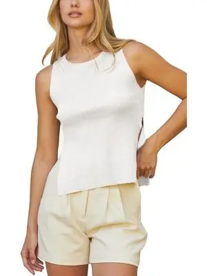 CRESCENT Side Slit Sleeveless Knit Top - White