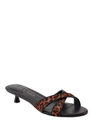 Marc Fisher Tracey Kitten Heel Slide Sandal - Medium Brown Calf Hair