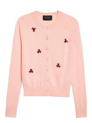Simone Rocha Crystal Carnation Merino Wool & Silk Cardigan - Blush/red