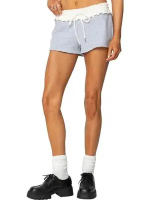 EDIKTED Isolde Ruffle Waist Sweat Shorts - Gray-melange