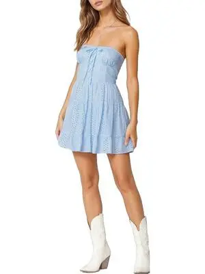 EDIKTED Liora Eyelet Mini Dress - Light-blue
