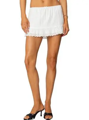 EDIKTED Milley Eyelet Ruffle Miniskirt - White