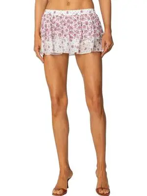 EDIKTED Florah Floral Miniskirt - White