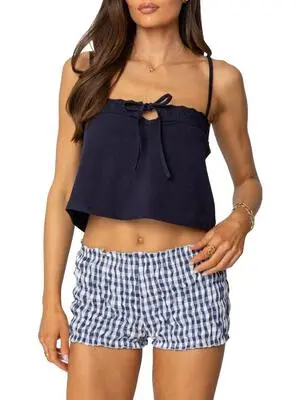 EDIKTED Odette Tie Front Crop Top - Navy