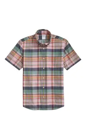 Brooks Brothers Madras Plaid Short Sleeve Button-down Shirt - Pink