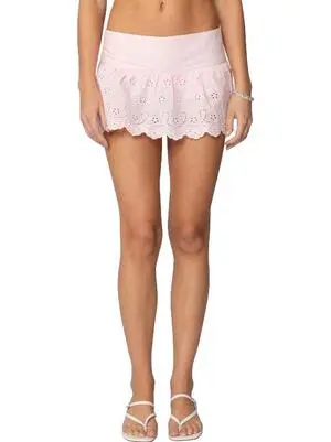 EDIKTED Emory Eyelet Miniskort - Light-pink
