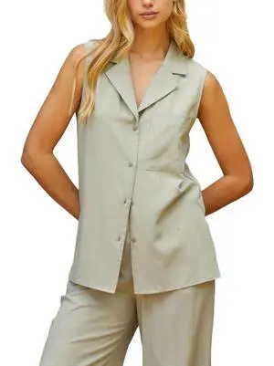 CRESCENT Tencel-cotton Blend Sleeveless Top - Eucalyptus