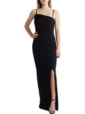 Vince Camuto Drape Neckline Sleeveless Gown - Black