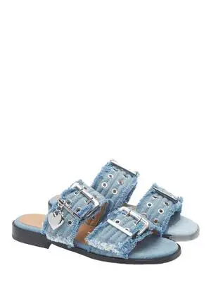 GANNI Buckle Slide Sandal - Faded Denim