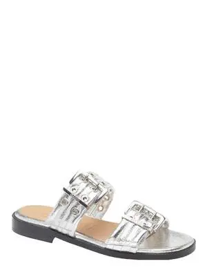 GANNI Ganni Buckle Slide Sandal Silver