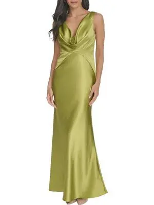 Vince Camuto Vince Camuto Draped Neck Satin Gown Pear