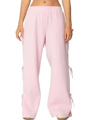 EDIKTED Claudette Bow Wide Leg Sweatpants - Pink