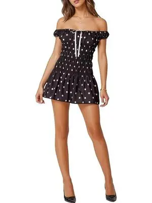 EDIKTED Niam Polka Dot Smocked Mini Dress - Black-and-white