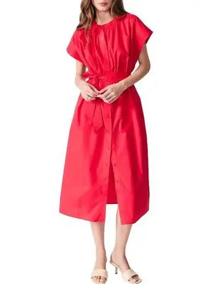 Deluc Déluc. Cancela Cap-sleeve Cotton Poplin Shirtdress - Red