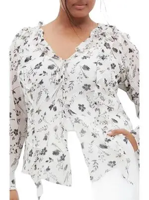 City Chic Floral Ruffle Top Aria Mono