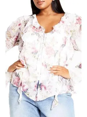 City Chic Floral Ruffle Top Pastel Floral