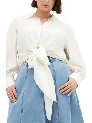 City Chic City Chic Rosabella Satin Shirt Butter