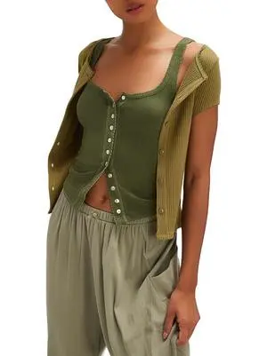Free People Pointelle Button-up Tank - Army