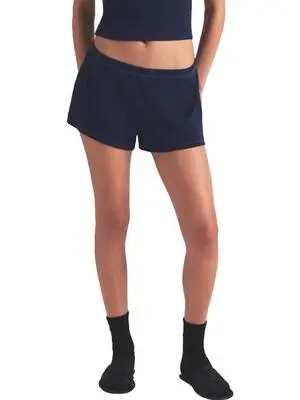 SKIMS Stretch Cotton Rib Loose Shorts - Navy
