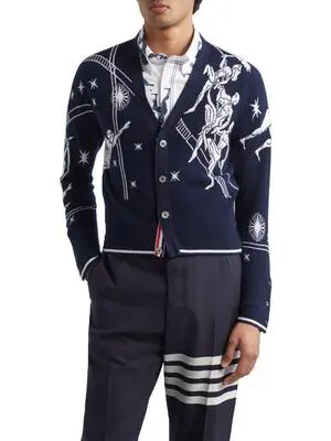 Thom Browne Olympic Constellation Cashmere Cardigan - Navy