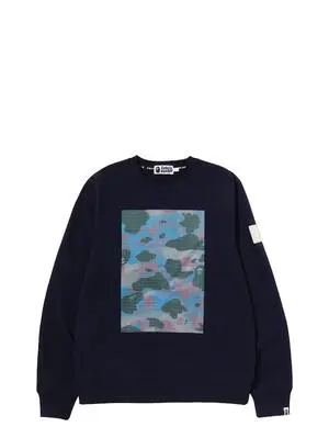 A BATHING APE Grid Camo Crewneck Sweatshirt - Navy Blue
