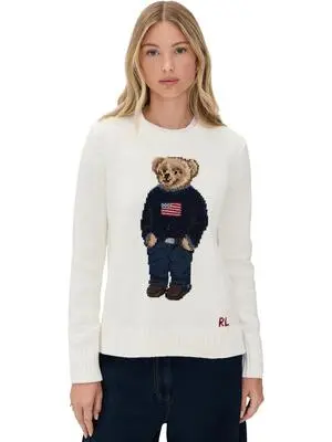Polo Ralph Lauren American Flag Bear Crewneck Sweater - Deckwash White