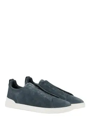 Zegna Triple Stitch Suede Slip-On Sneakers Blue